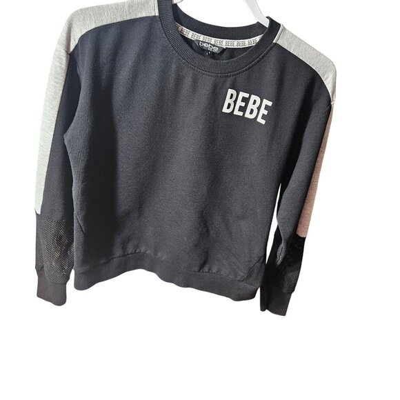 bebe | Tops | Bebe Sport Black Gray Mesh Sleeve Sweatshirt S | Poshmark